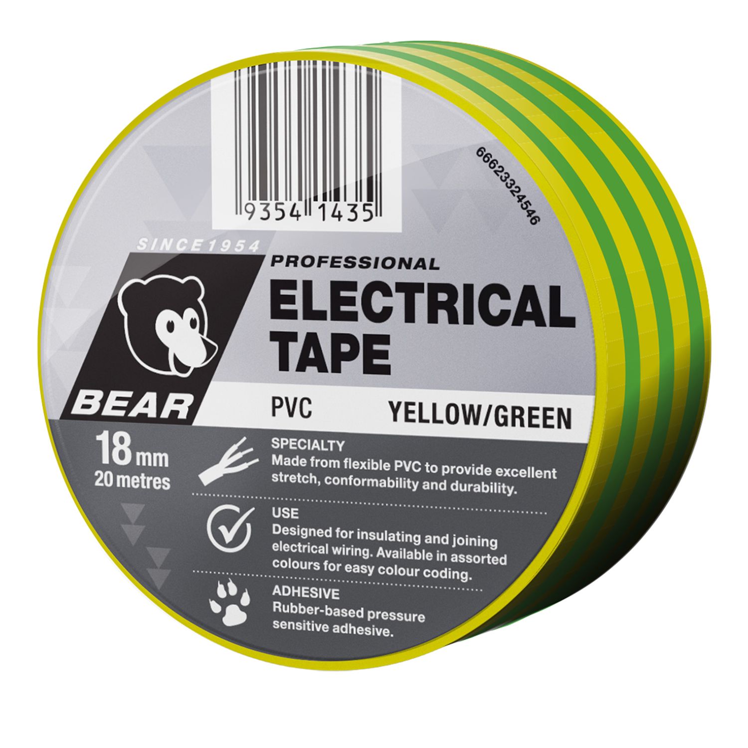 Bear PVC Electrical Tape Yellow & Green | Bowens