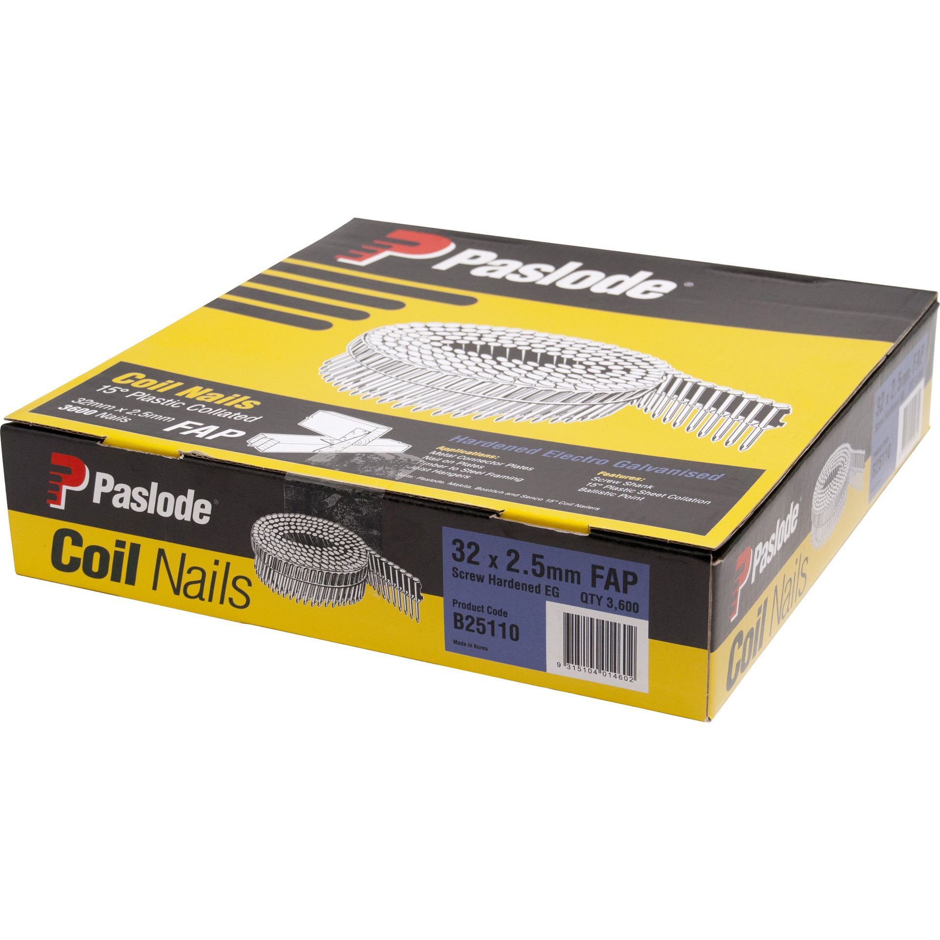 Paslode® Screw Shank Coil Nails 15° Plastic Collated Electro Galvanised ...