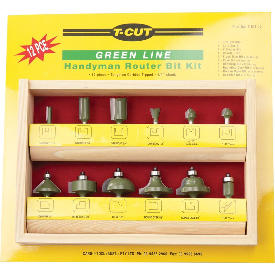 Carbitool Router Bit Kit Green Line 12 Piece | Bowens