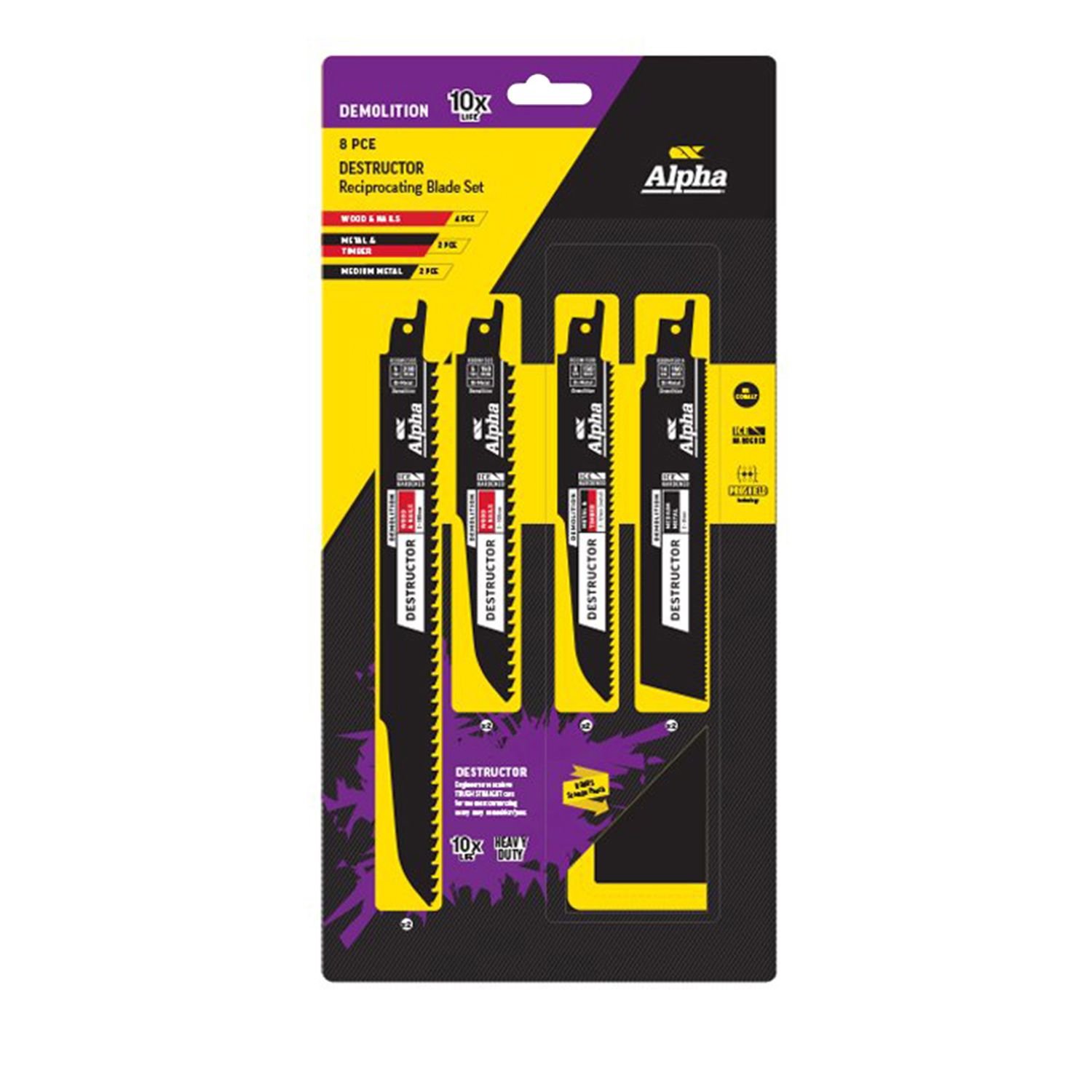 Alpha Demolition Destructor Recip Blade Set 8 Piece | Bowens