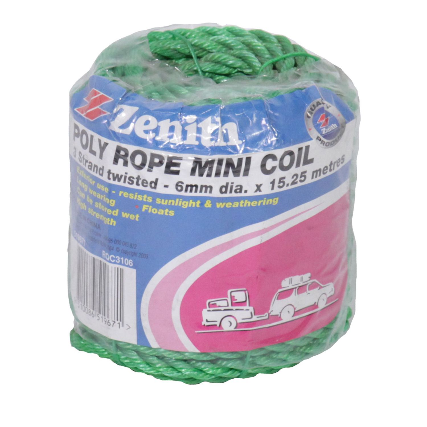 Zenith® Mini Coil Monofilament Polyethylene Rope Green 15.25m | Bowens