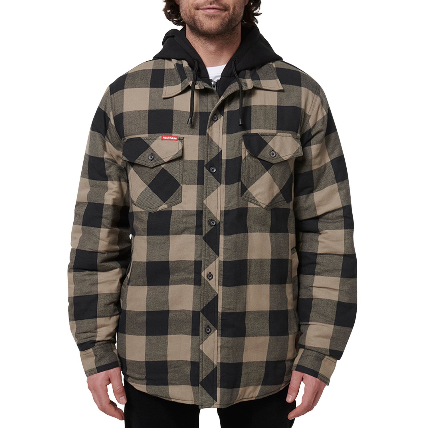 Hard Yakka Men’s Quilted Checked Hooded Shacket Iron Bark | Bowens